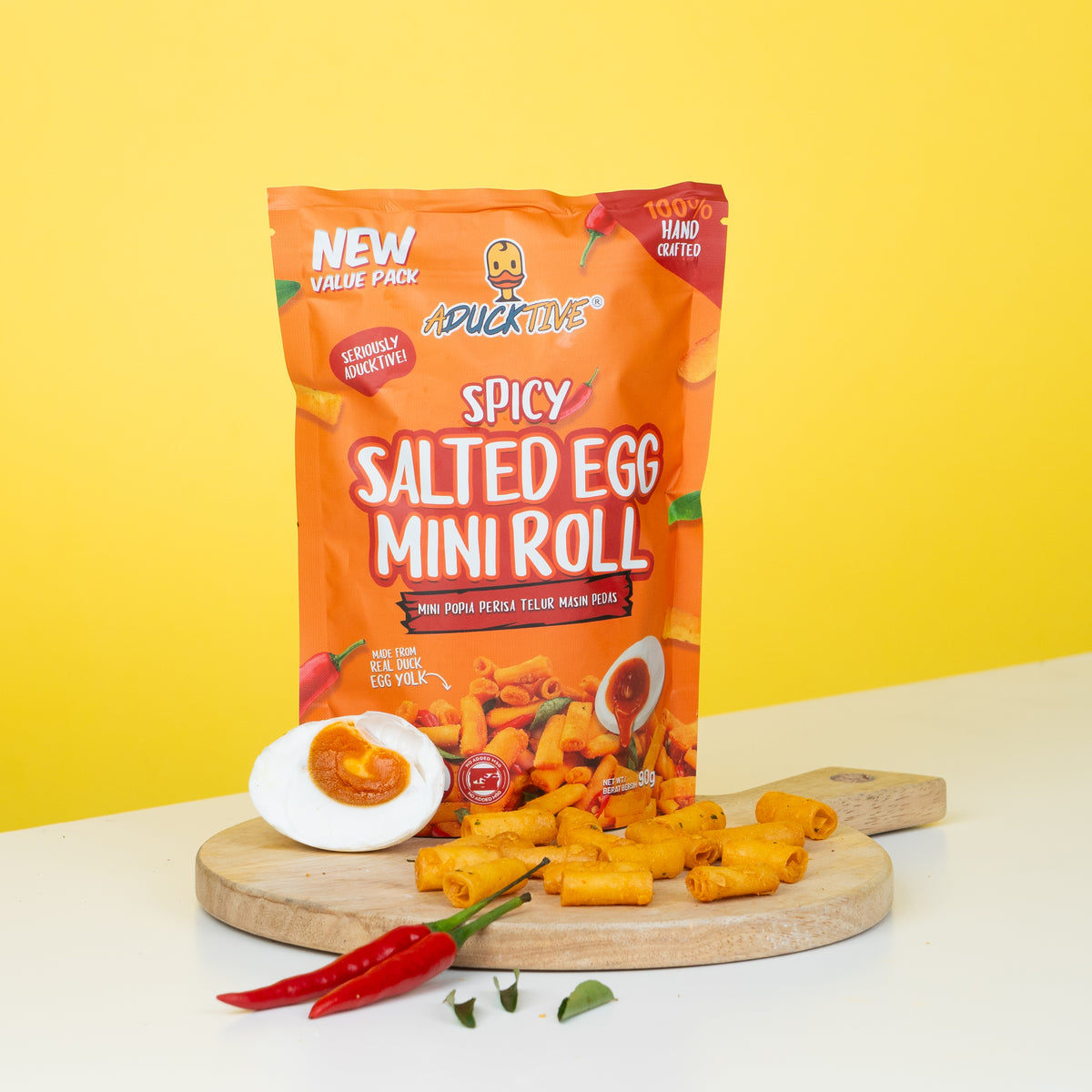 SPICY SALTED EGG MINI ROLL CHIP - 90 grams – Asian Snacks